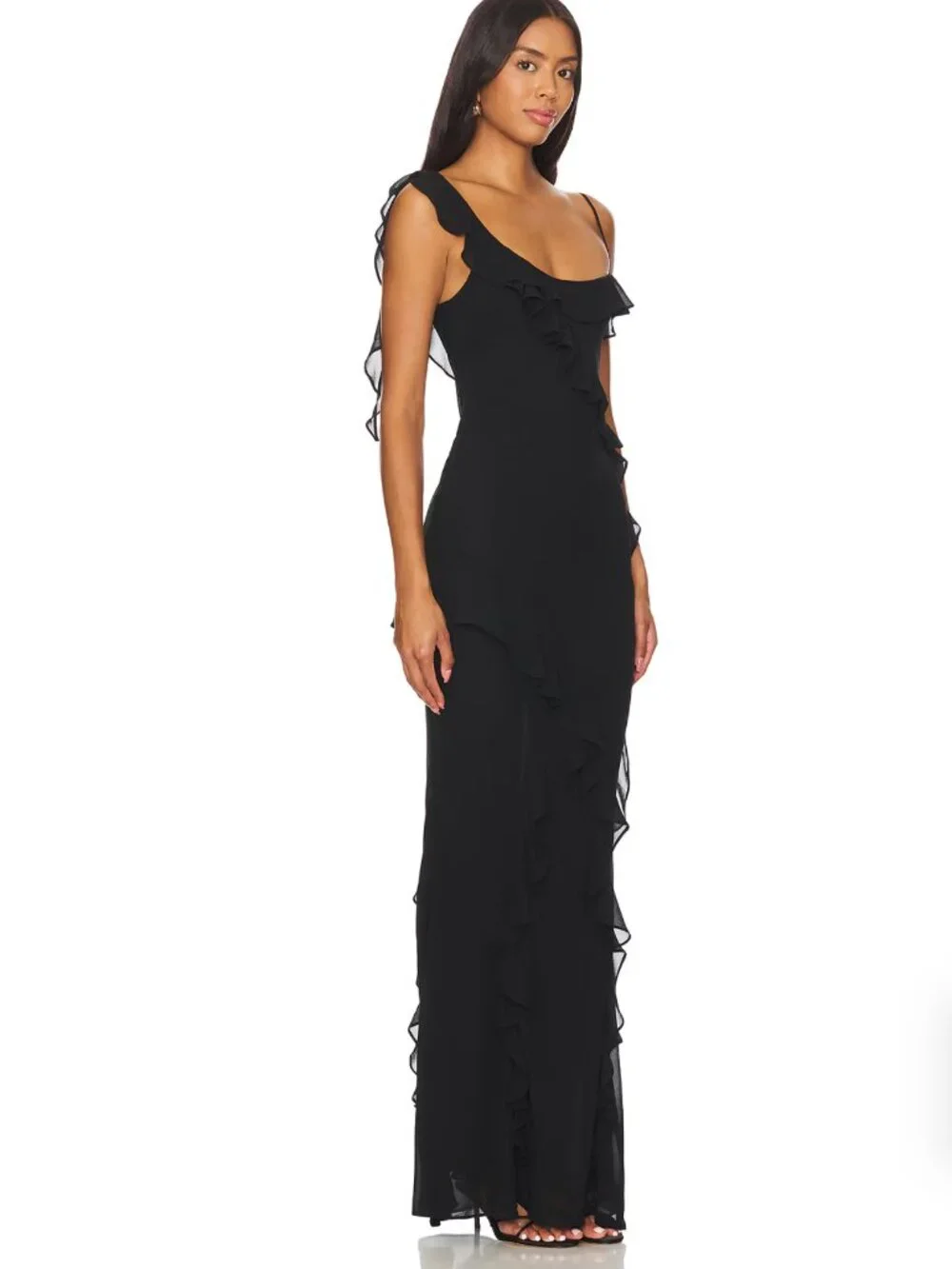 MAJORELLE | Dresses | Majorelle Teagan Gown In Black Ruffle Formal Maxi ...